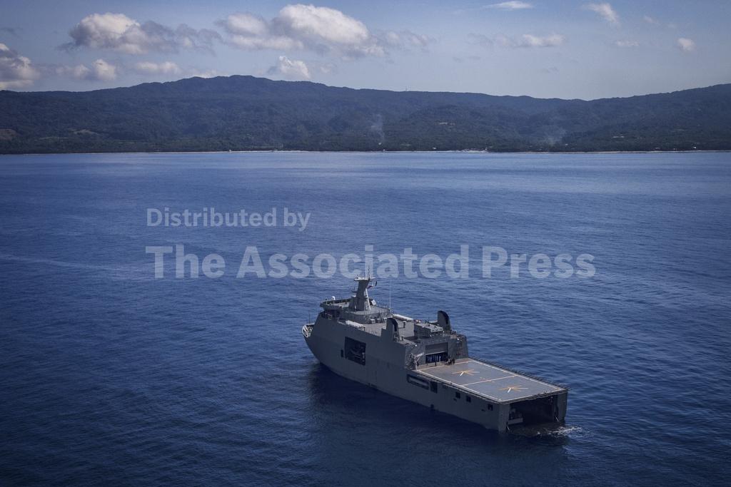 Philippine Navy's BRP Tarlac landing ship is seen anchored Friday, June ...